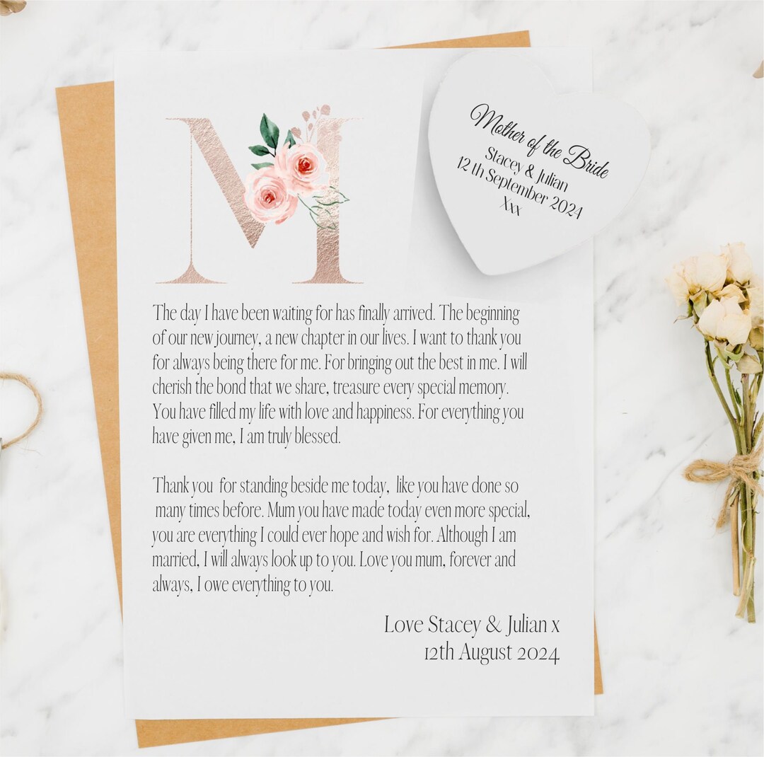 Mother of the Bride Personalised Wedding Letter Poem | Wedding Thank ...