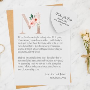 Mother of the Bride Personalised Wedding Letter Poem Wedding Thank You ...
