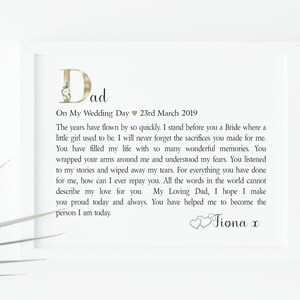 Father of the Bride on My Wedding Day Framed Poem From Your Daughter ...