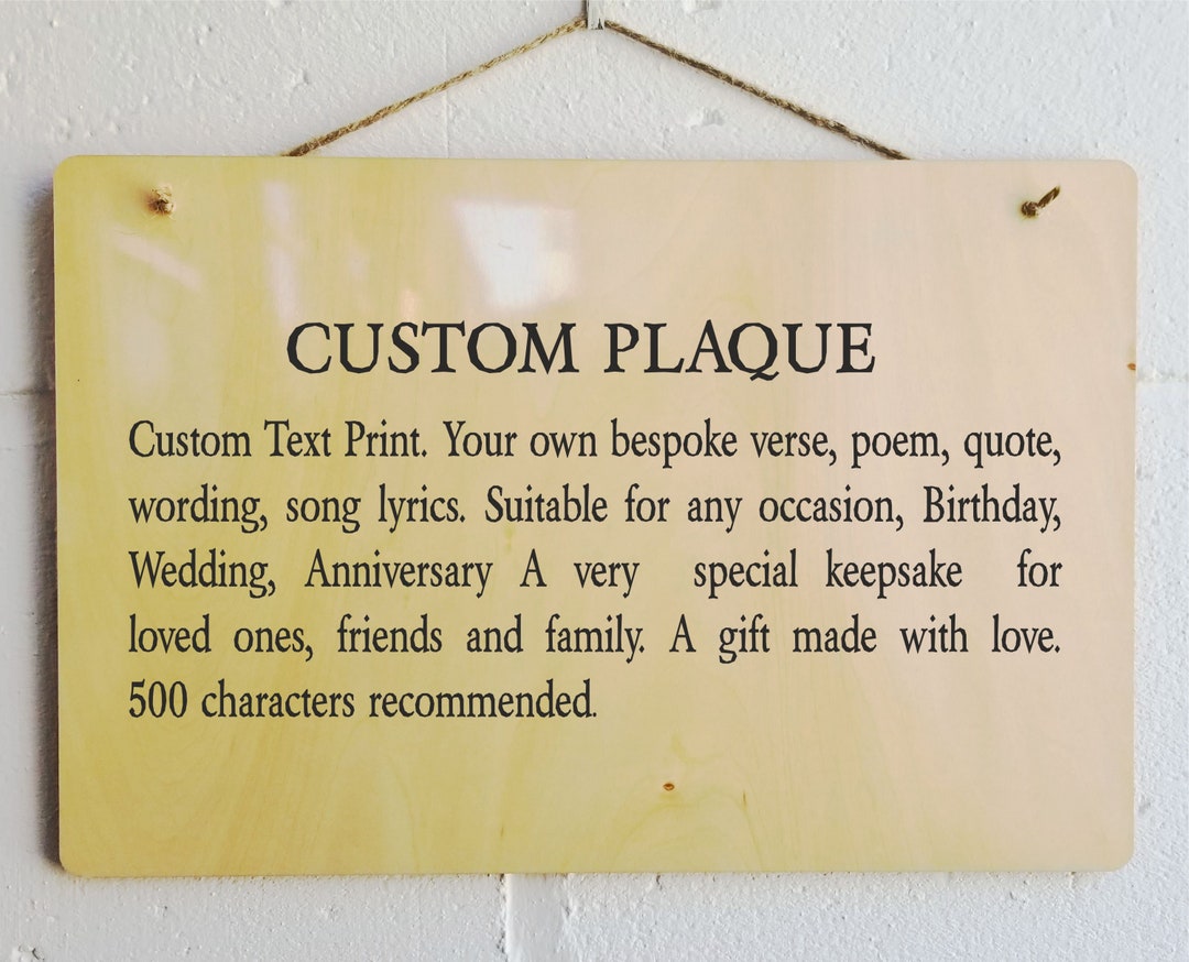 Customised Plaque Own Text Personalised Wording Song Lyrics - Etsy