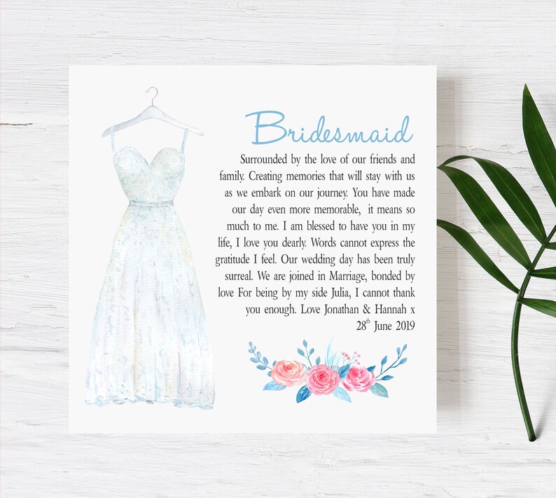 Wedding Thank You Personalised Poem Card. Bridesmaid Maid of - Etsy