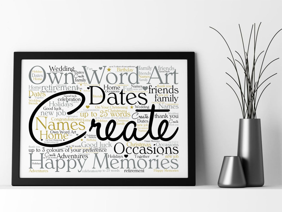 Personalised Word Art Print | Word Art Keepsake | Any Text | Any Colour ...