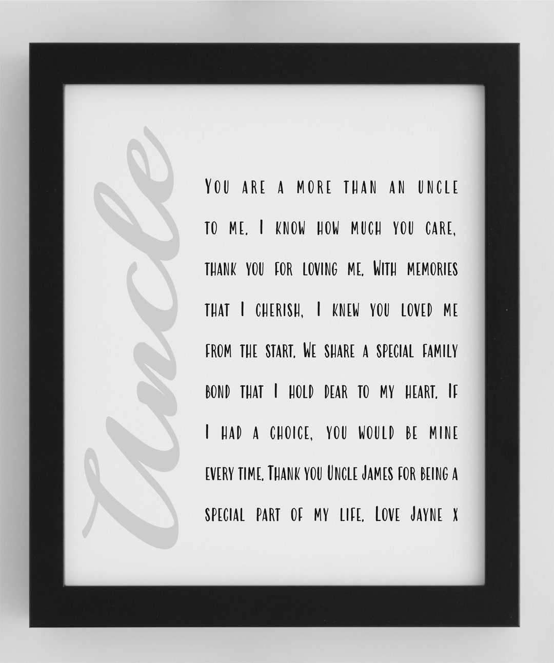 Uncle Personalised Framed Poem Uncle Poem Framed Uncle Print Unique ...