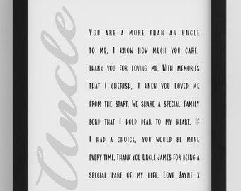 Uncle Personalised Framed Poem Uncle Poem Framed Uncle Print - Etsy