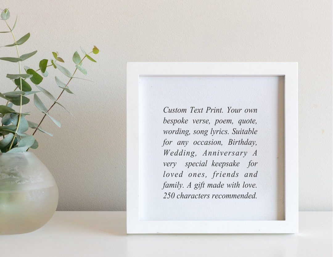 Box Framed Text Quote Verse Poem Custom Frame Personalised Print | Wall ...