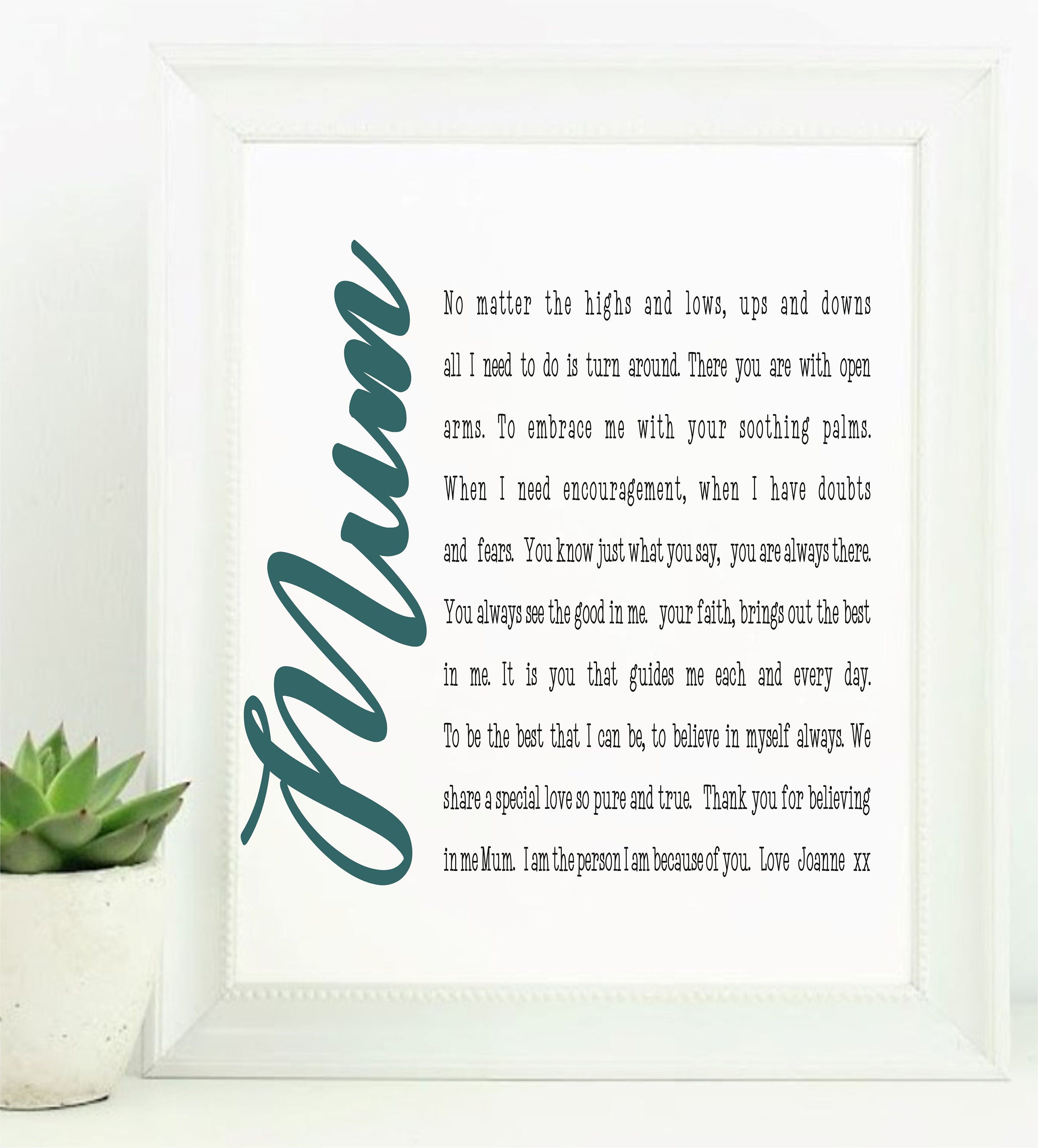 Mum Personalised Poem Framed Mom Poem Special Mum Poem Gift | Etsy