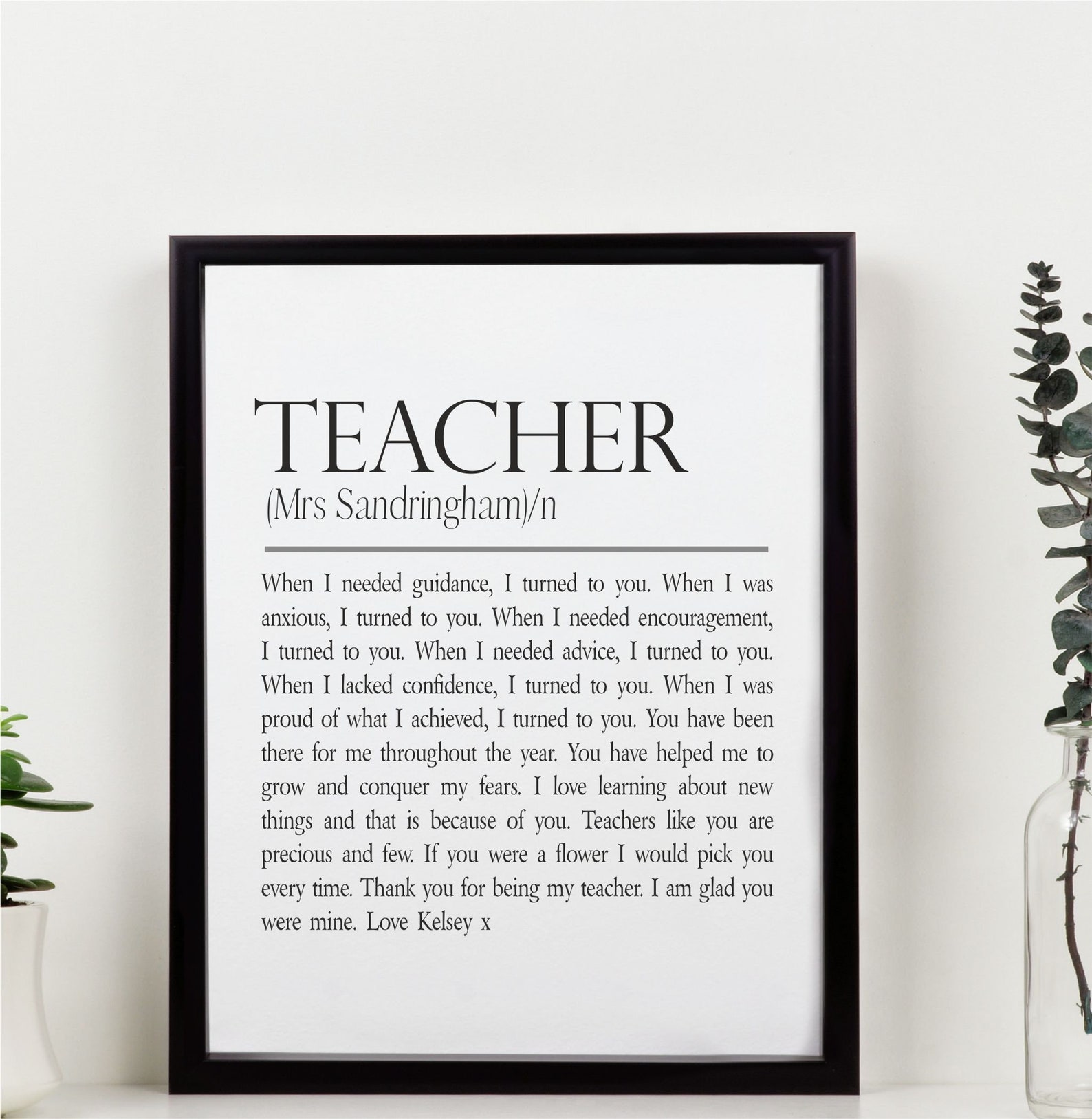 Teacher Personalised Poem Teacher Definition Thank You Gift - Etsy