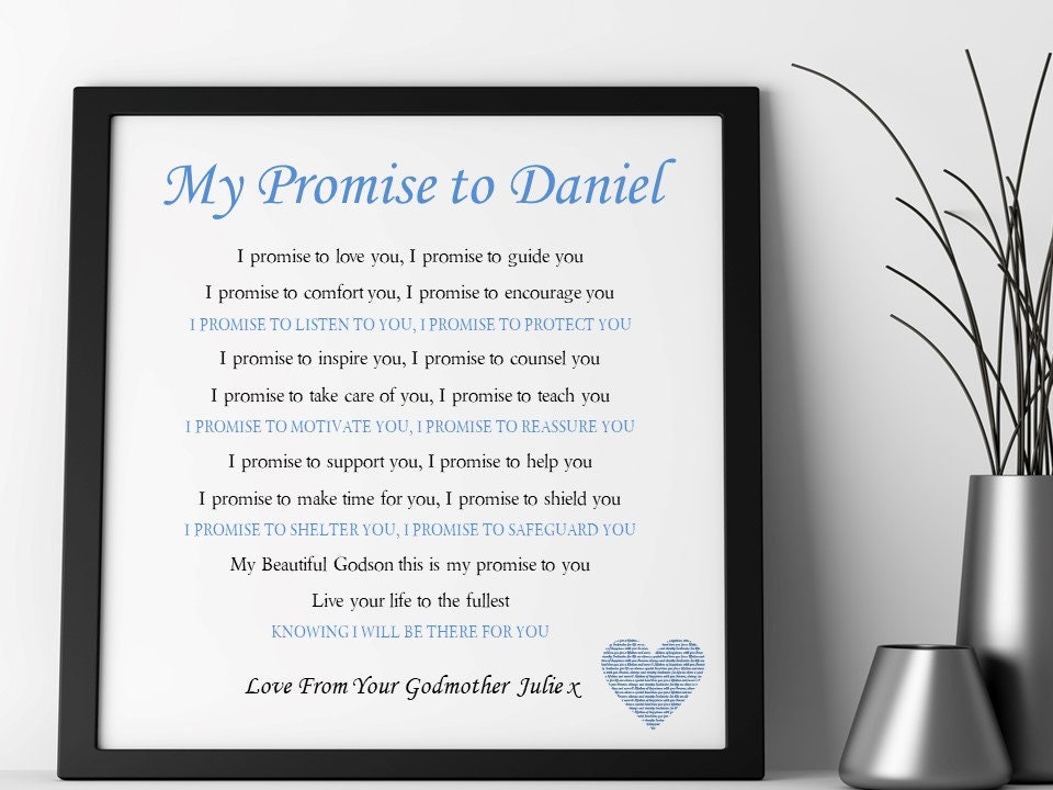 Godchild Personalised Framed Poem I PROMISE For Godson God | Etsy