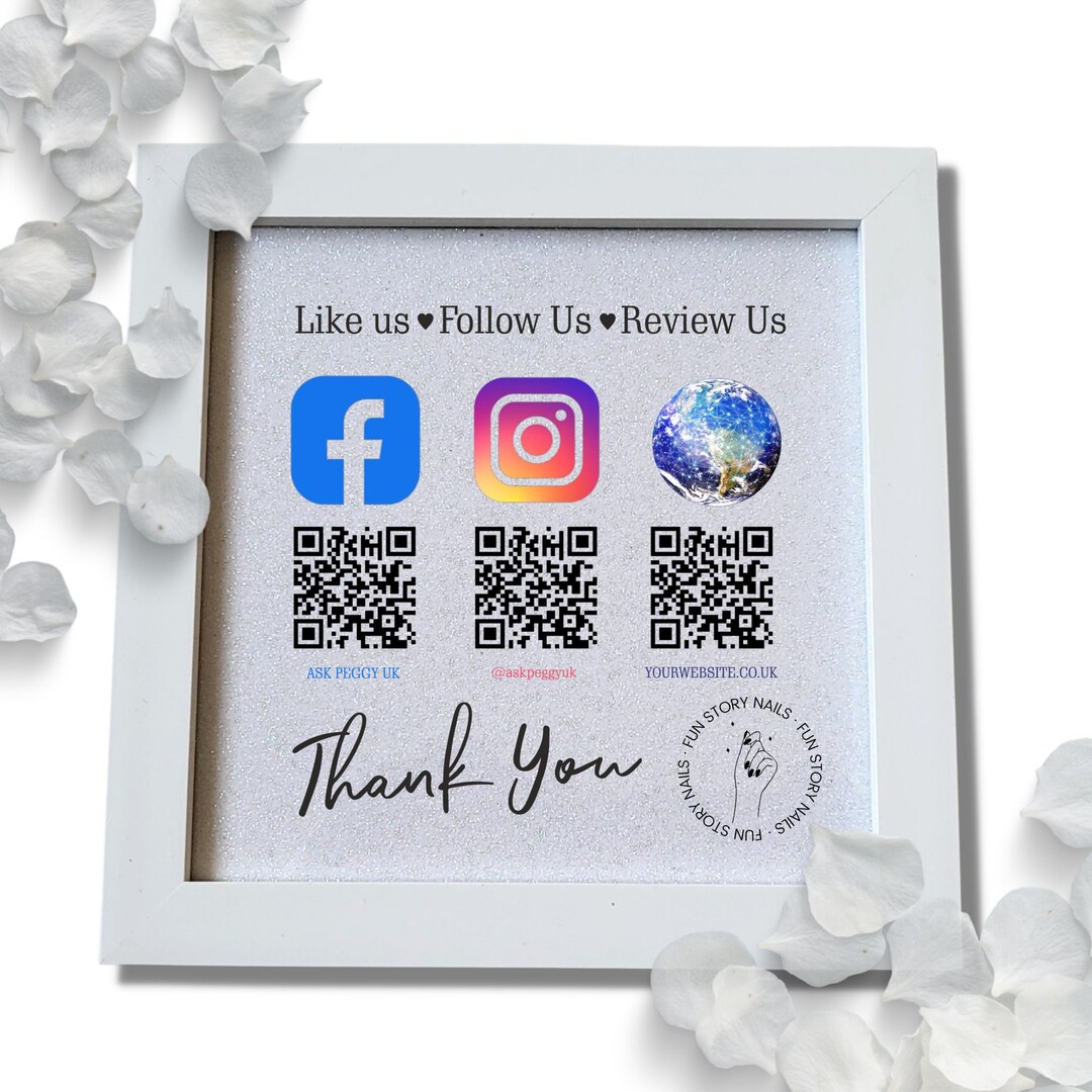 FOLLOW US Scan Me Custom Triple QR Code Glitter Frame Social Media ...