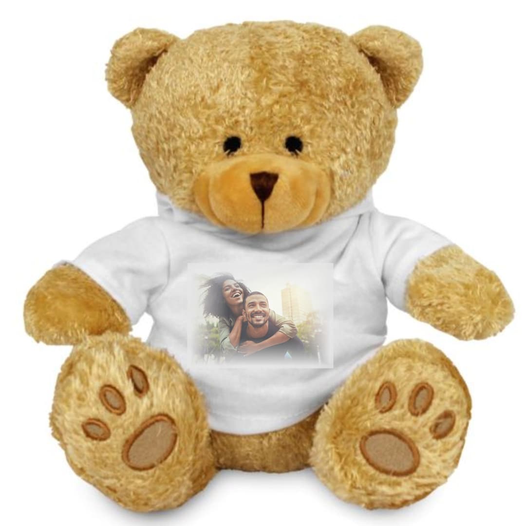 Custom Hoodie Teddy Bear Own Photo and Own Text Soft Toy Custom Teddy T ...