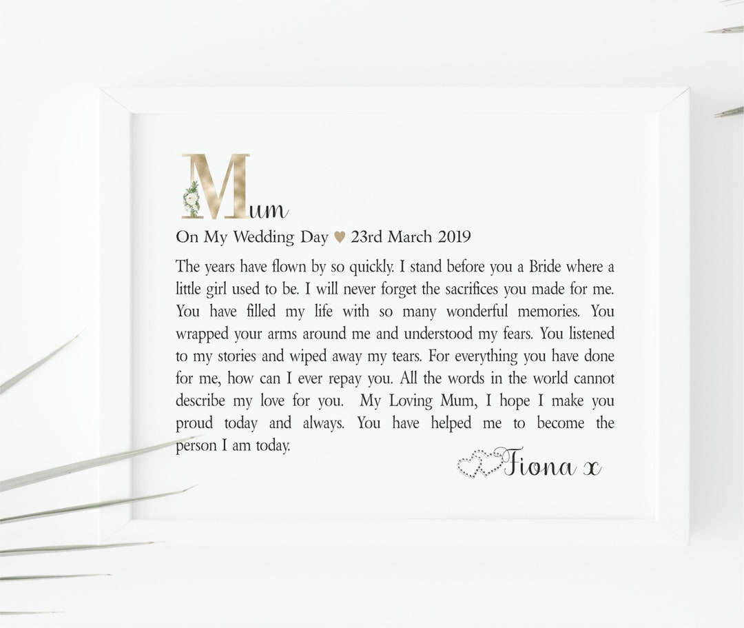 Mother of the Bride Framed Poem From Your Daughter on My Wedding Day ...