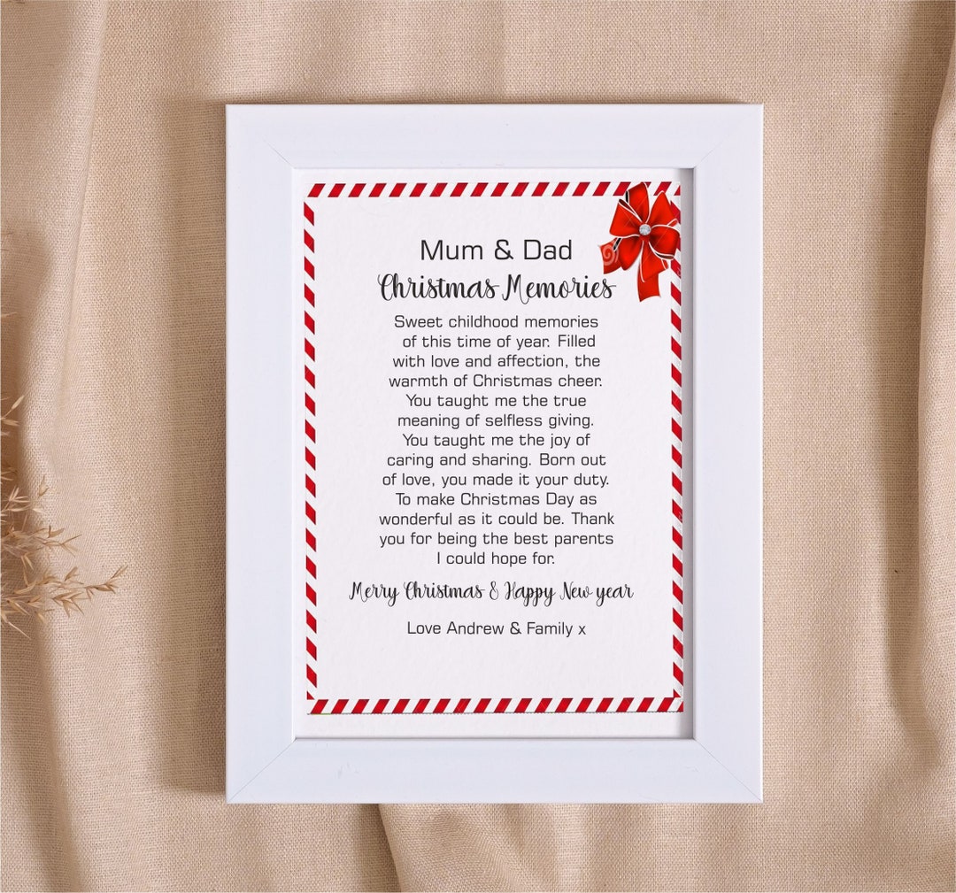 Mum and Dad Christmas Memories Personalised Mounted Poem Card | Mum and ...