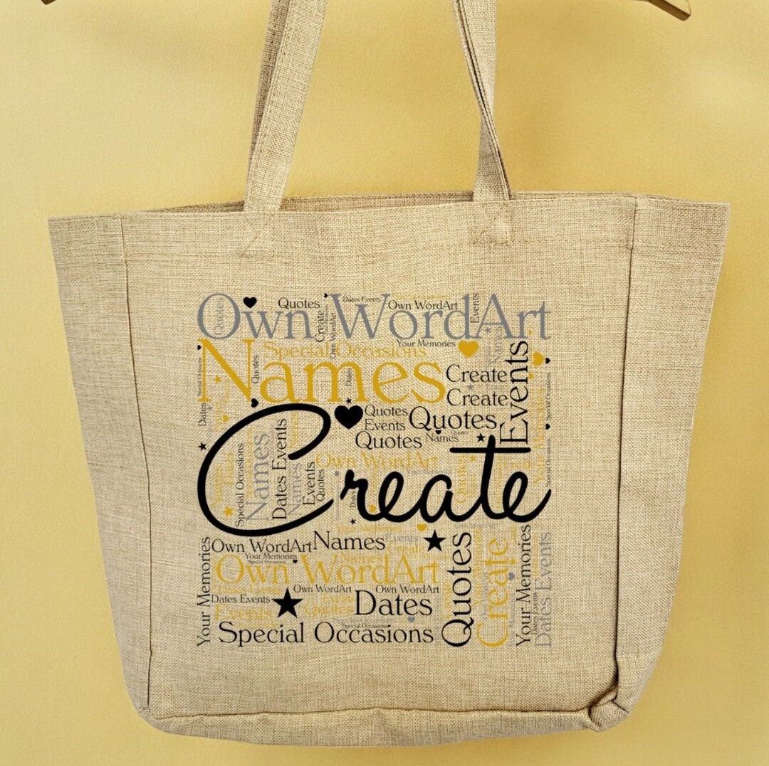 Personalised Word Art Burlap Bag Tote Bag Word Art Print Own Wording ...