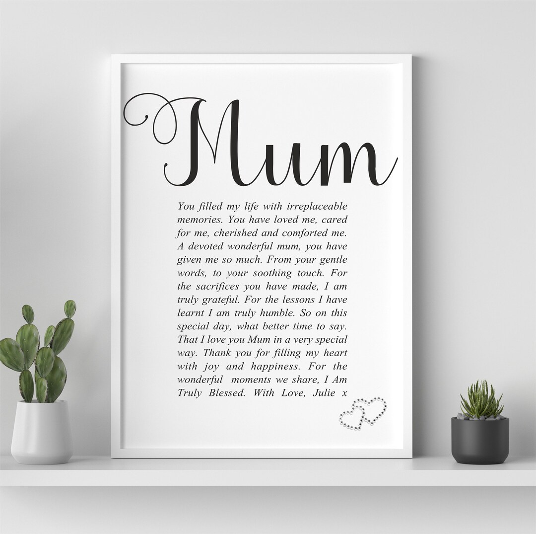 Framed Personalised Mum Poem Mom Verse Gift for Mom | Mother's Day Gift ...
