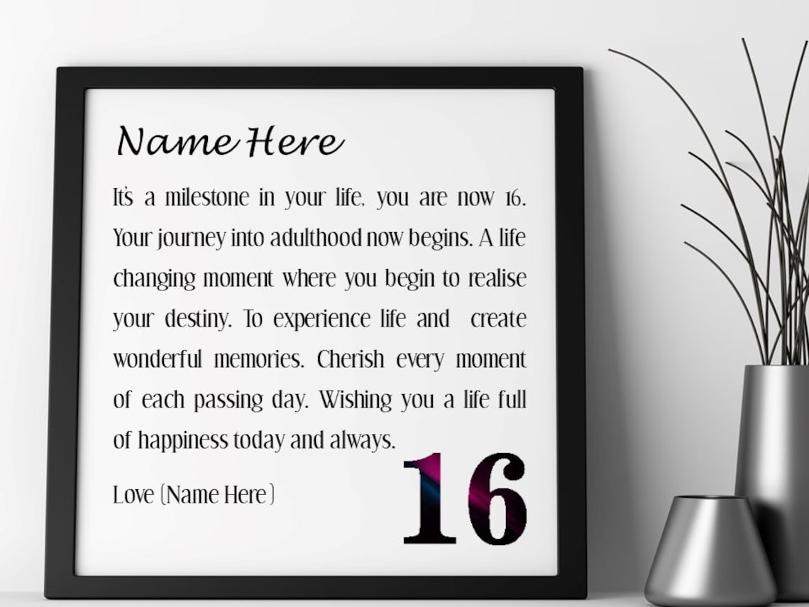 16th Birthday Gift Personalised Framed Poem for Him for Her - Etsy UK