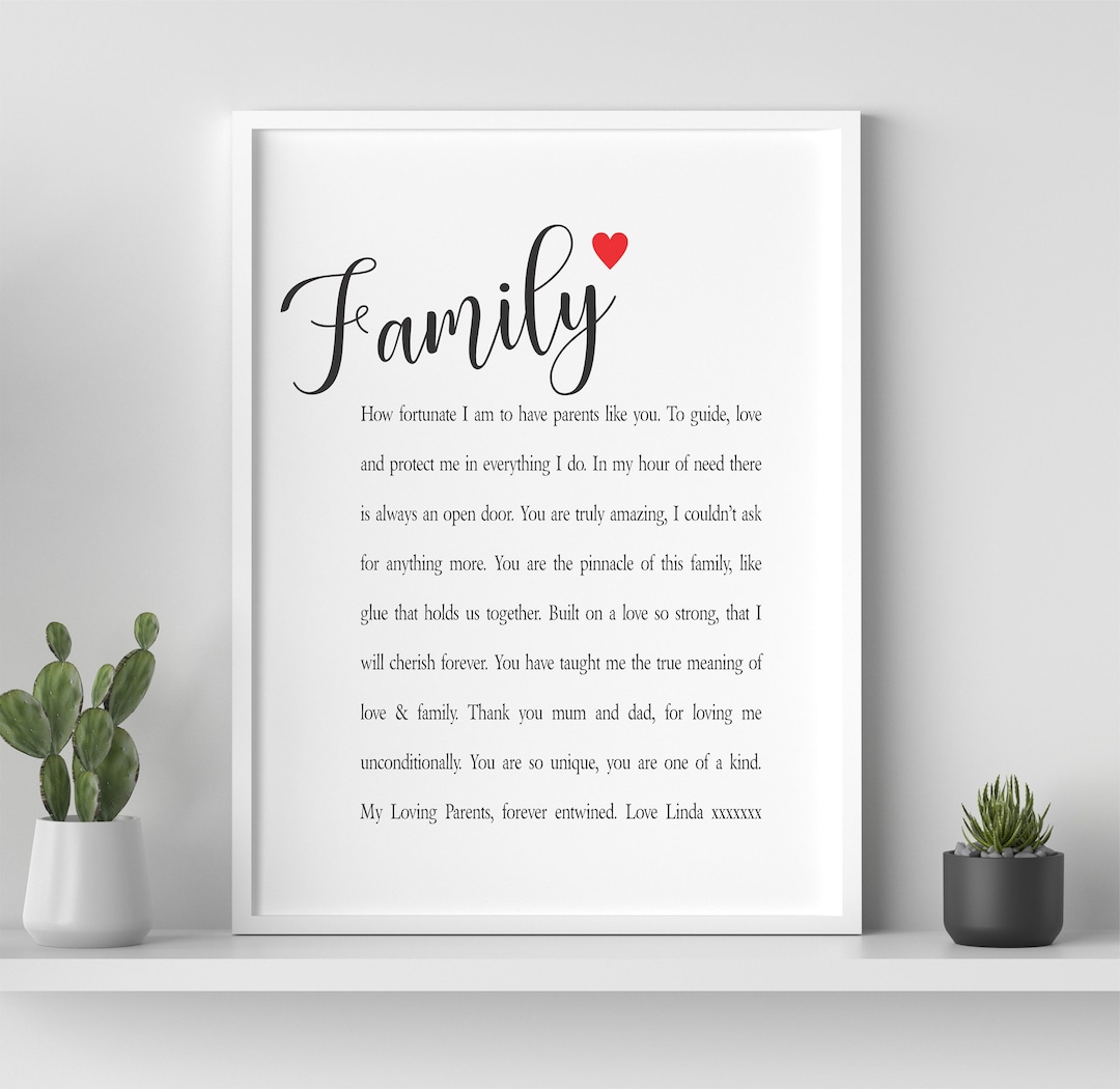 Family Personalised Mum and Dad Poem Framed Family Poem Gift for Mum ...