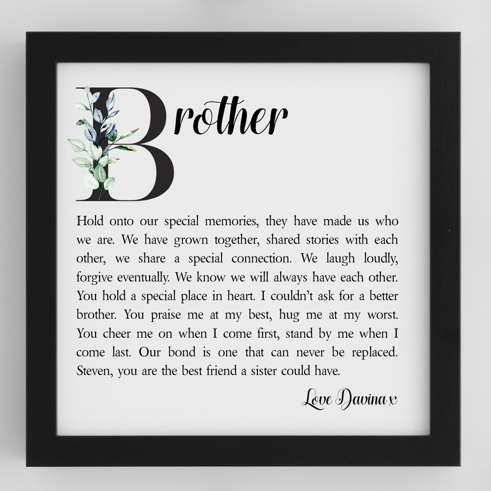 Personalised Brother Framed Poem Gift for Brother Special - Etsy