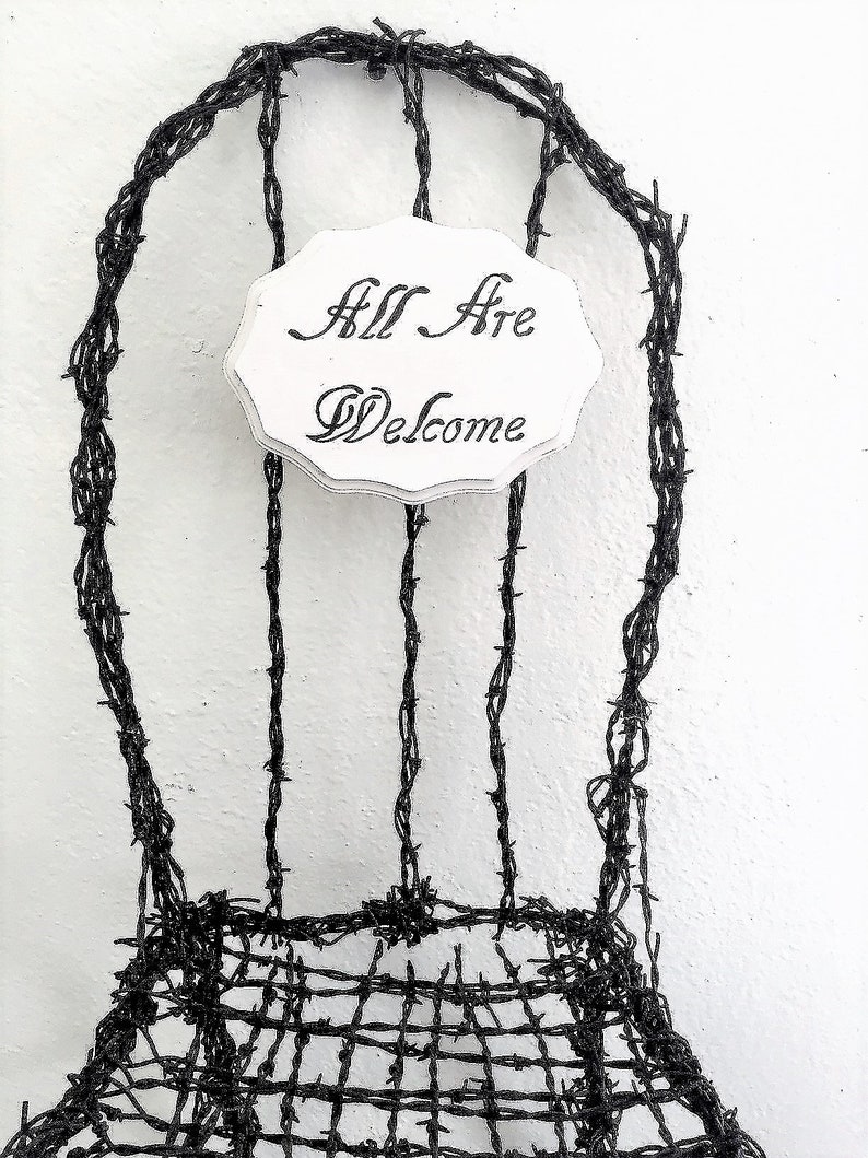 All Are Welcome - Rusty Barbed Wire Chair - Etsy