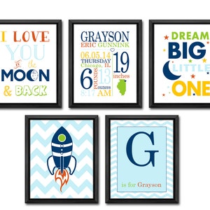 Space Kid Room Art, Outer Space Baby Boy Prints, Rocket Nursery Decor ...