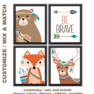 tribal woodland kids wall decor tribal animals nursery art | Etsy