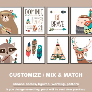 tribal woodland kids wall decor tribal animals nursery art | Etsy