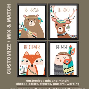 tribal woodland kids wall decor tribal animals nursery art | Etsy