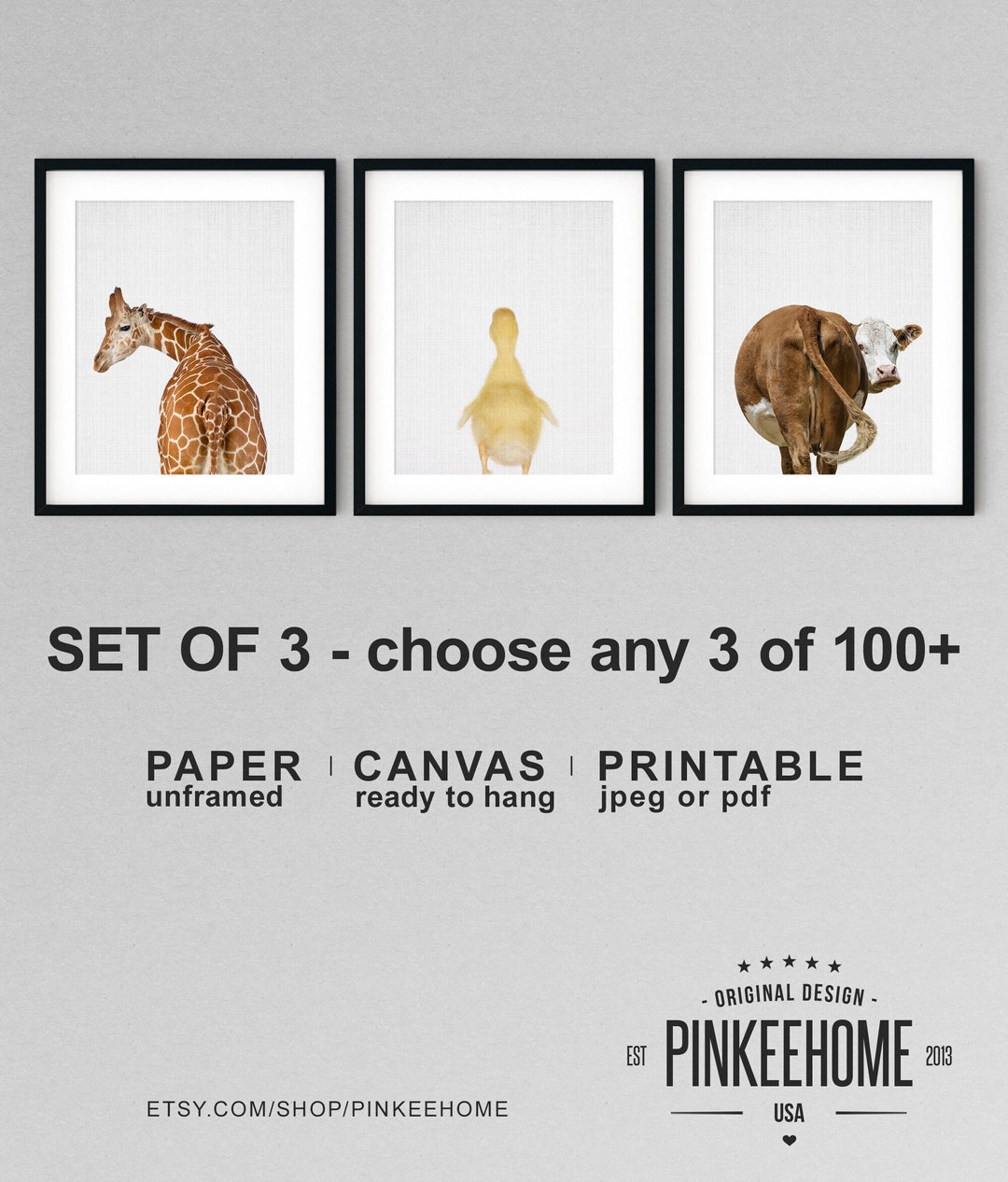 Animal Butt Prints Set: Whimsical Nursery or Bathroom Art - Etsy