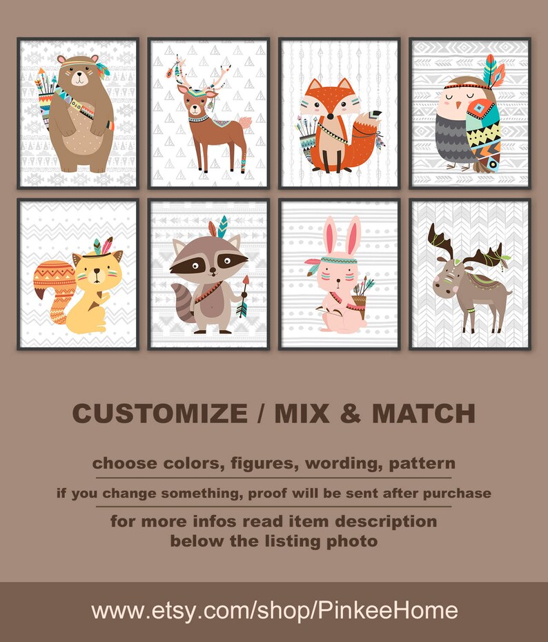 Tribal Woodland Kids Wall Decor Tribal Animals Nursery Art - Etsy