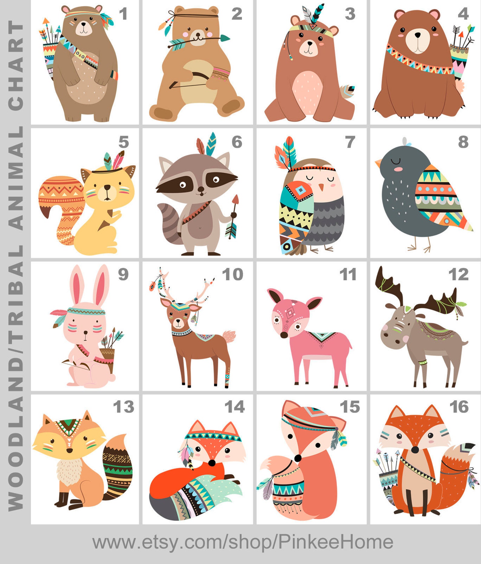 Tribal Woodland Kids Wall Decor Tribal Animals Nursery Art - Etsy