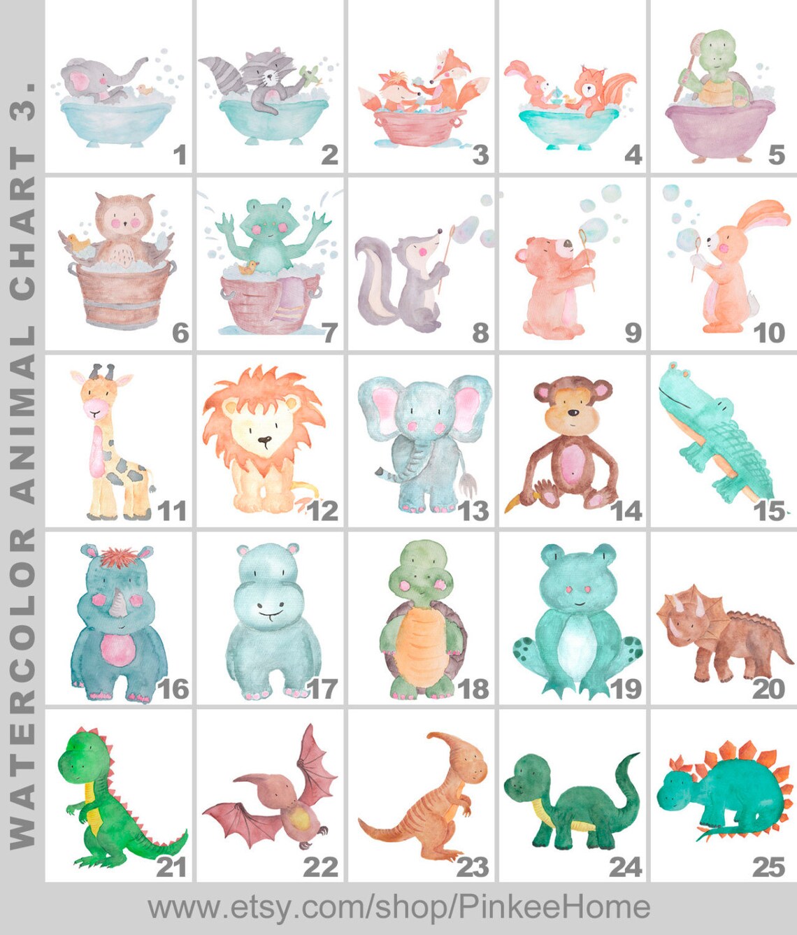 Watercolor Animals Kids Bathroom Set Woodland Kids Bath Art | Etsy