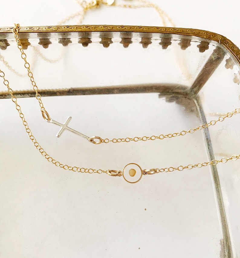 Off Centered Cross Necklace - Two Toned - Dainty - Rose Gold - Gold ...