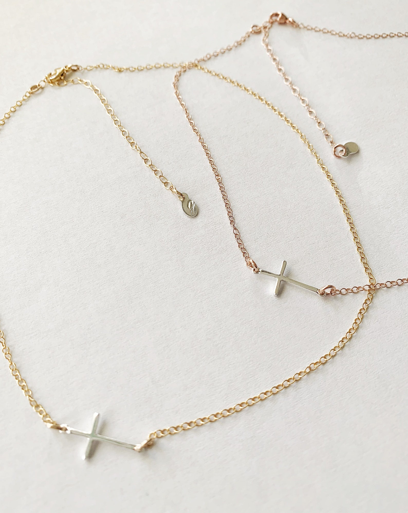 Off Centered Cross Necklace - Two Toned - Dainty - Rose Gold - Gold ...