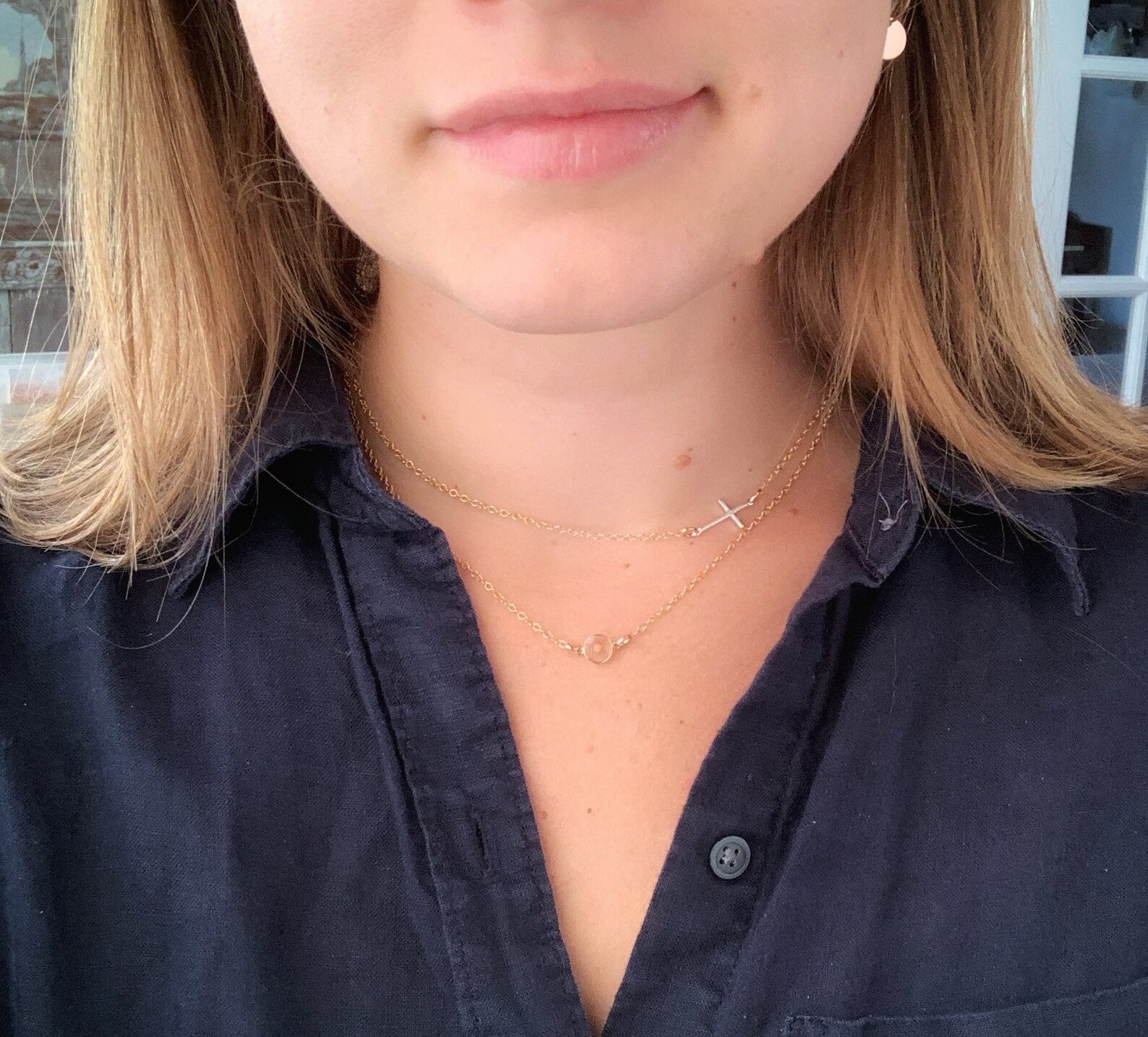 Off Centered Cross Necklace - Two Toned - Dainty - Rose Gold - Gold ...