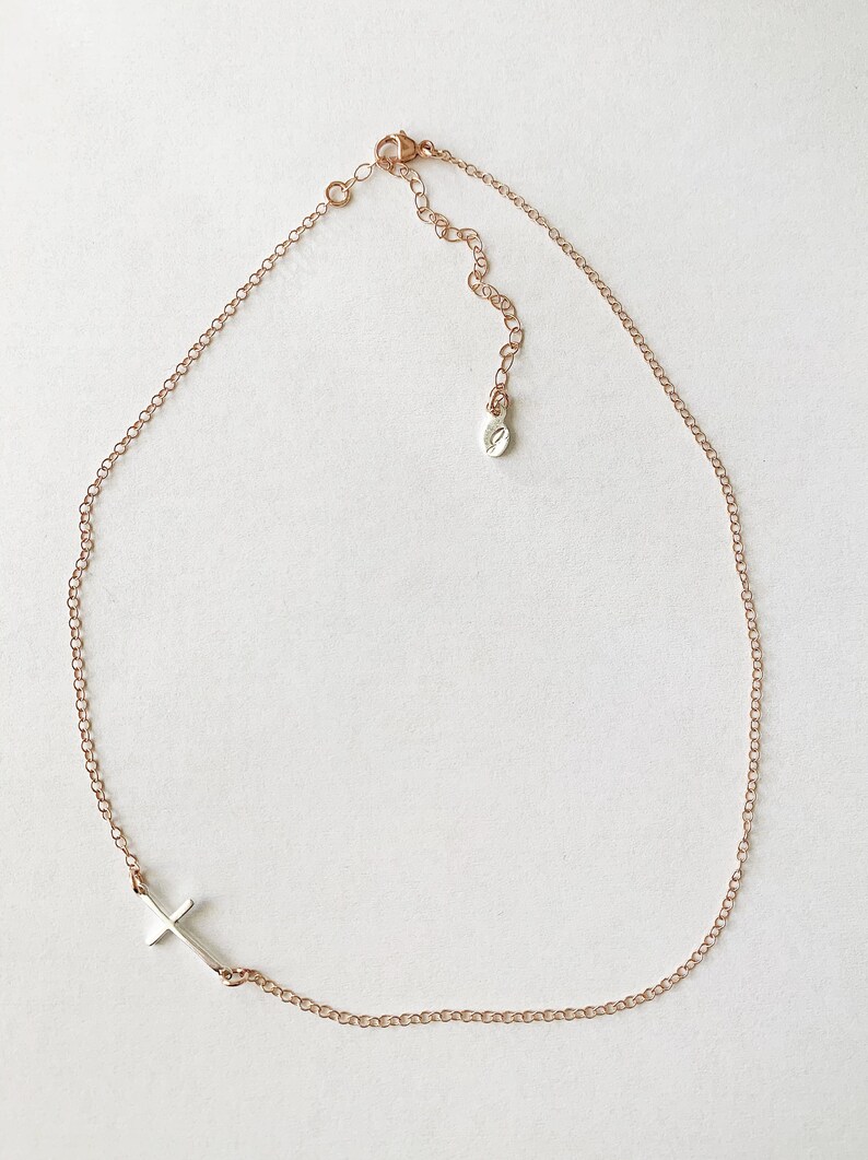 Off Centered Cross Necklace - Two Toned - Dainty - Rose Gold - Gold ...