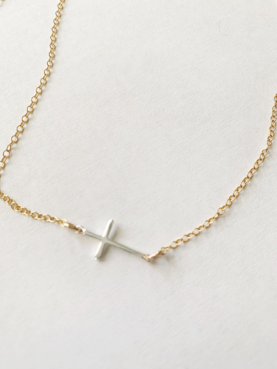 Off Centered Cross Necklace - Two Toned - Dainty - Rose Gold - Gold ...