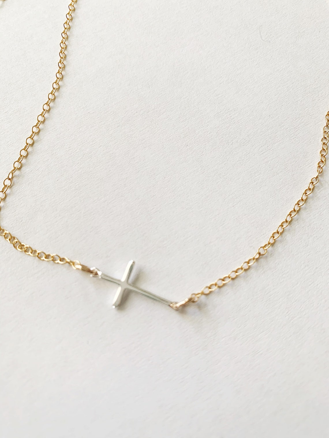 Off Centered Cross Necklace - Two Toned - Dainty - Rose Gold - Gold ...