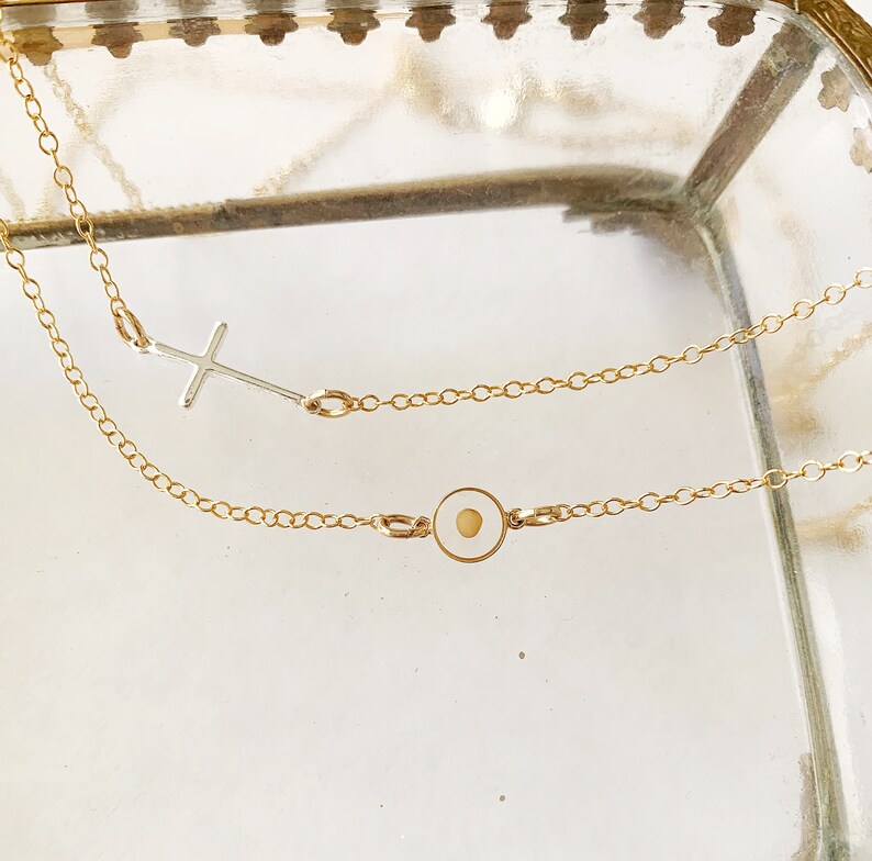 Off Centered Cross Necklace - Two Toned - Dainty - Rose Gold - Gold ...