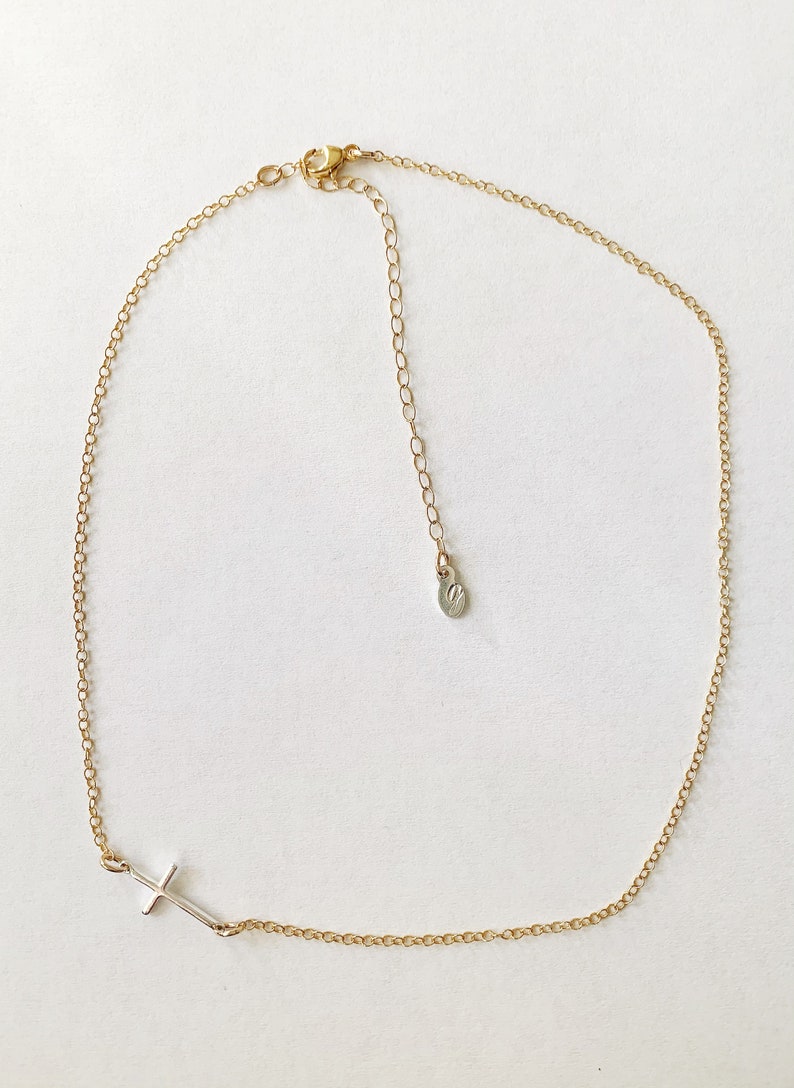 Off Centered Cross Necklace - Two Toned - Dainty - Rose Gold - Gold ...