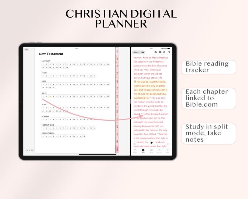 Pink Christian Digital Planner, Bible Study Journal, Weekly Layout (PDF ...