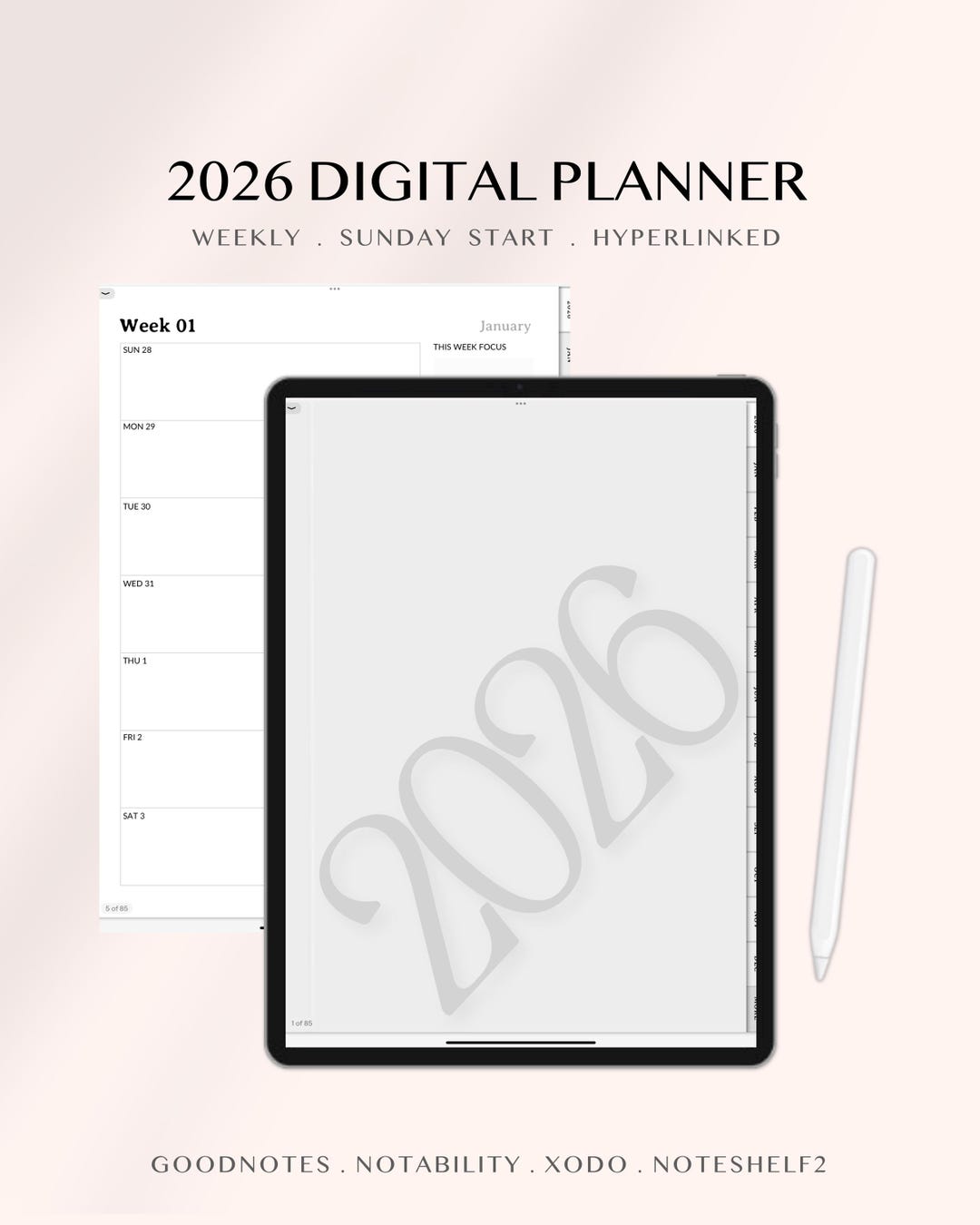 2026 Digital Planner, Hyperlinked Weekly Monthly, Goodnotes PDF ...