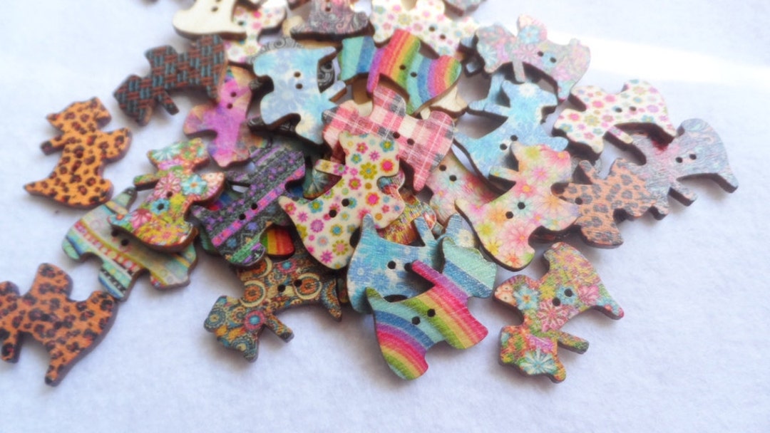 15 Wooden Buttons Shaped of Dog in Fantasy Mixed 28x21mm - Etsy
