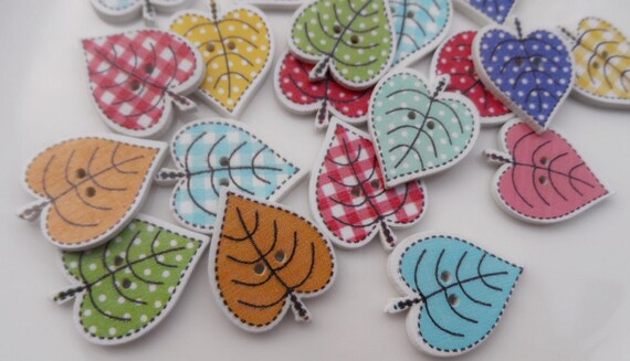 15 Wooden Buttons to Leaf Mix Color 24x19mm | Etsy