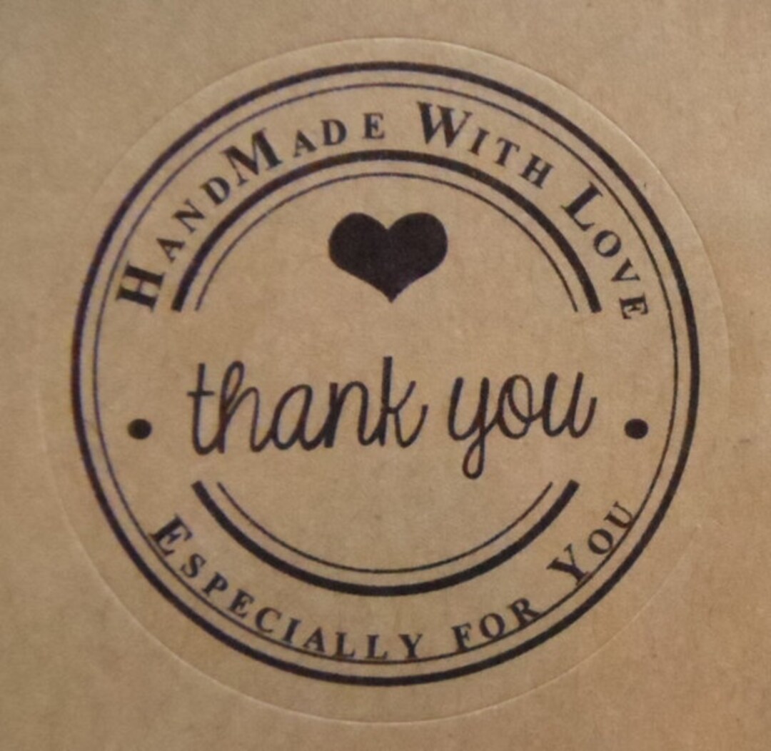 50/100 Stickers Labels Round With Inscription handmade Whit Love Thank ...