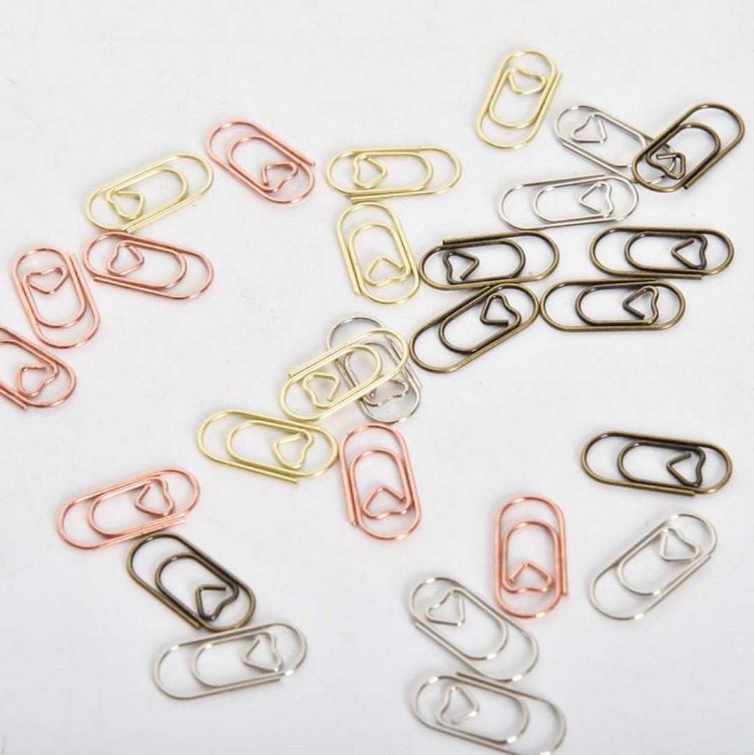 20/50 Pcs Paper Clips With Heart - Gold Color - Rose Gold - Bronze ...
