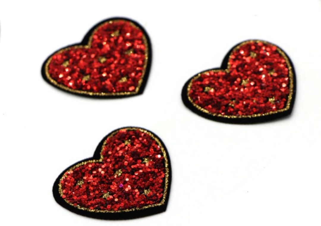 3 Red Heart Patch With Glitter Thermoadhesive Patch - Etsy