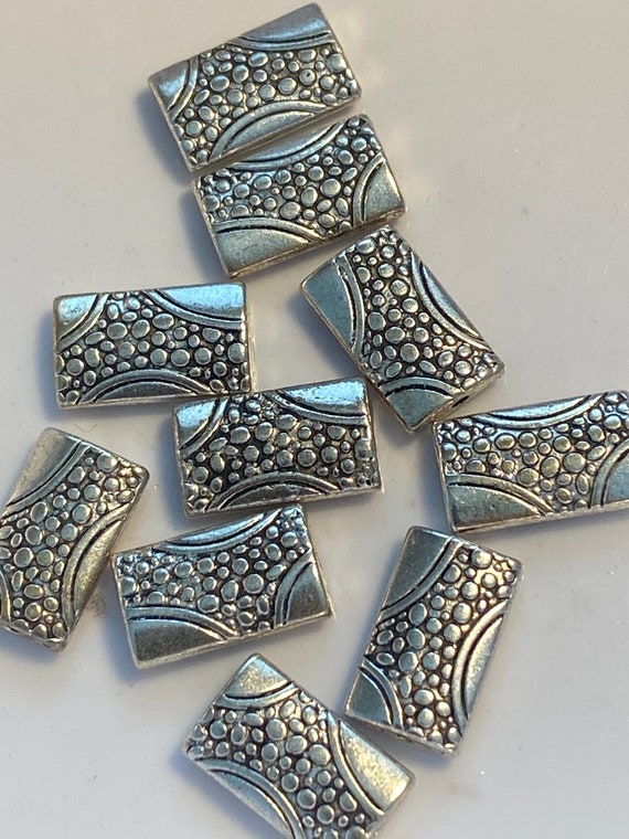 Silver Color rectangular flat Spacer Beads M1055 | Etsy