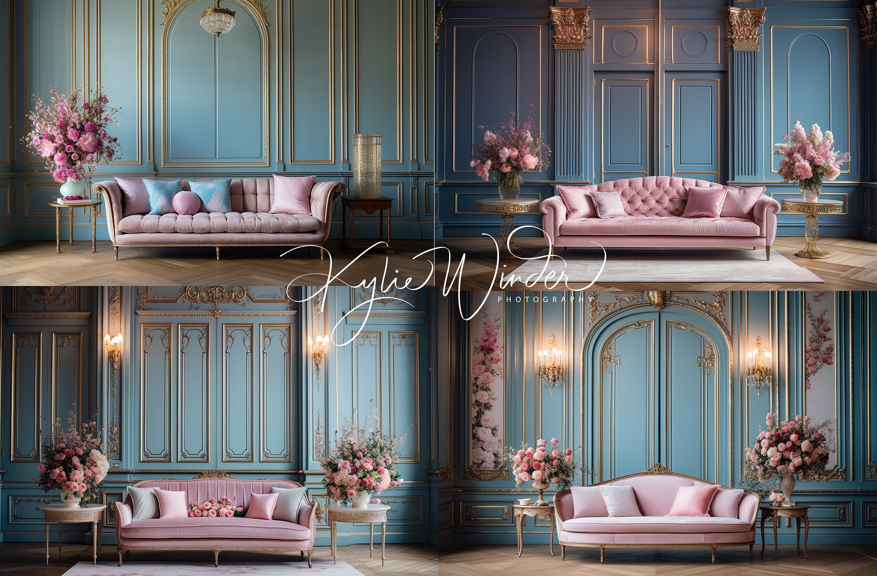 37 Digital Backdrops, Blue and Pink, Portrait Backdrop, Beautiful Room ...