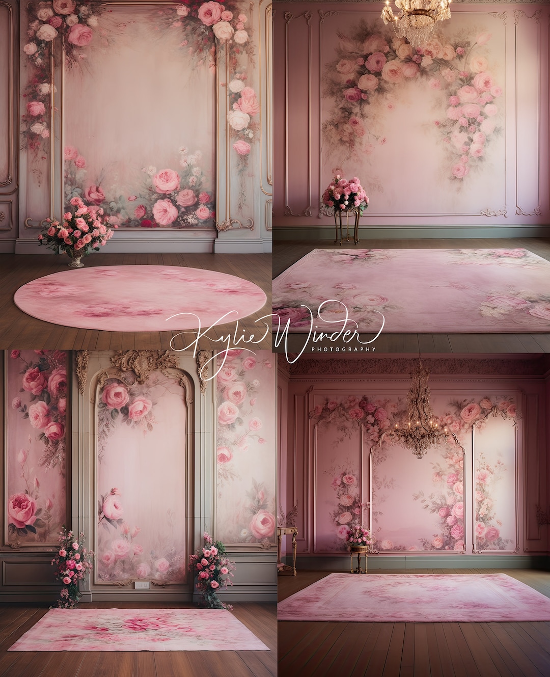 33 Digital Backdrops, Portrait Backdrop, Pinks & Greens, Beautiful Room ...