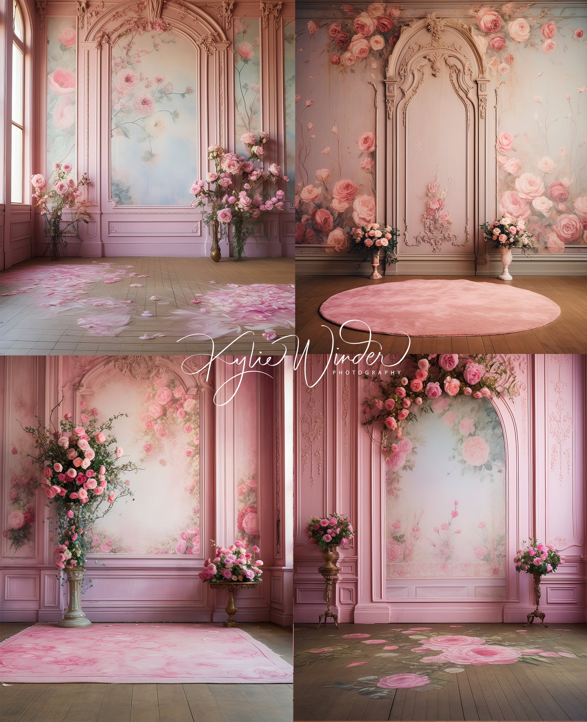 33 Digital Backdrops, Portrait Backdrop, Pinks & Greens, Beautiful Room ...