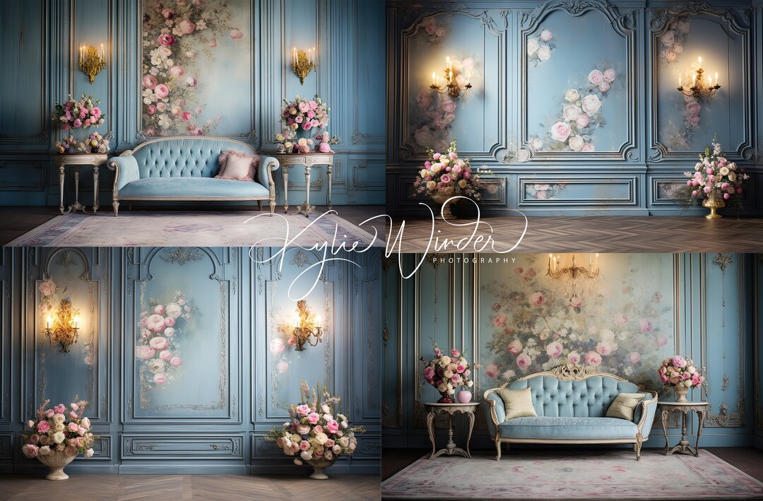 30 Digital Backdrops, Steel Blue, Portrait Backdrop, Beautiful Room ...